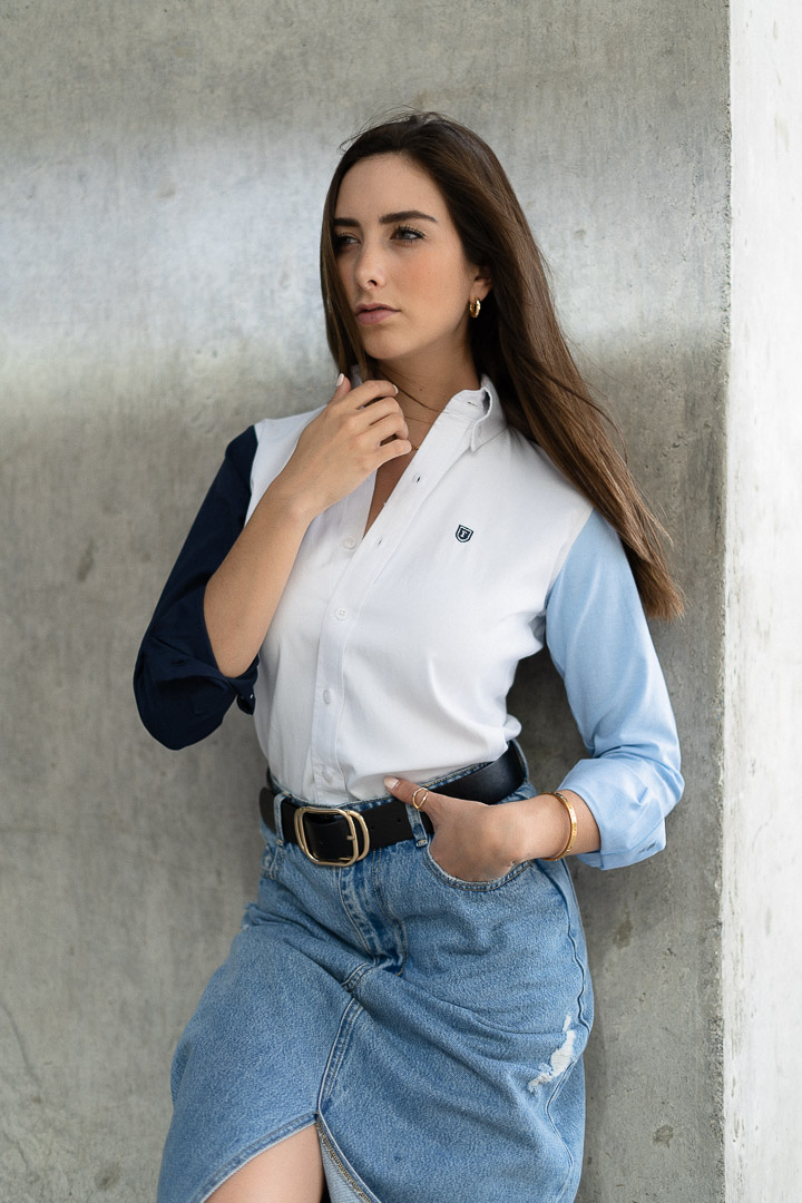Camisa de combinaciones blanco, azul cielo y azul marino | FOR2778 ...